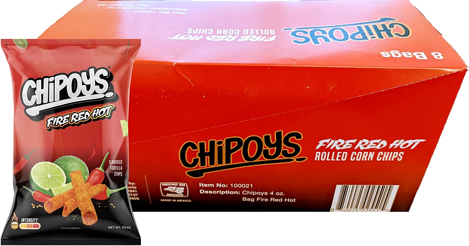 Chipoys Tortilla Chips | Fire Red Hot Flavor | Pack of 8