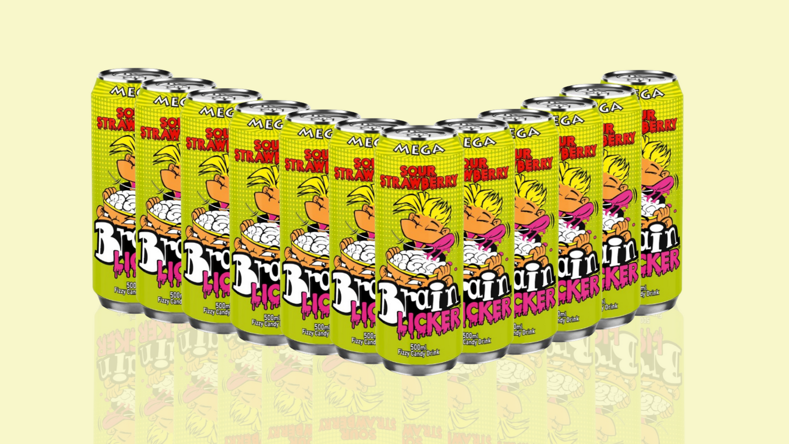 Mega Brain Licker Sour Strawberry Soft Drink 12x500ML