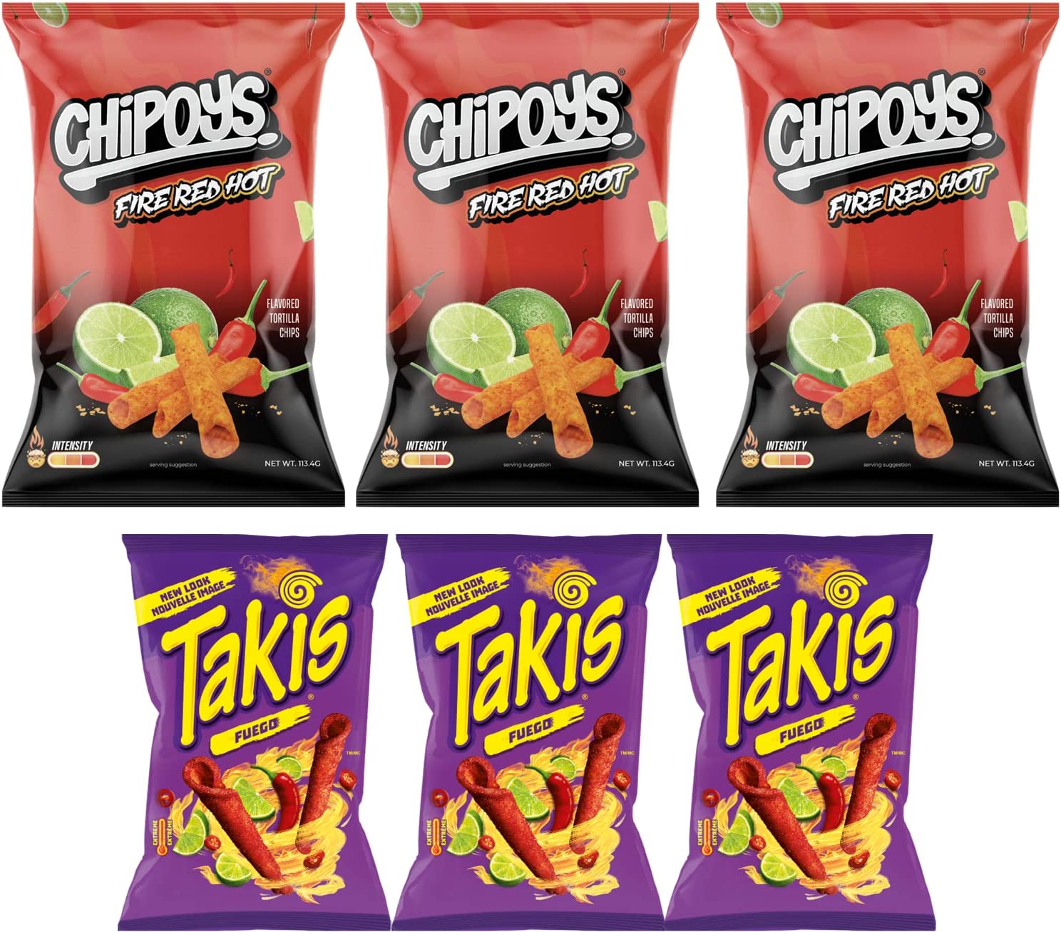 Takis Fuego Hot Chilli Spicy 55g (Pack of 3) | Chipoys Tortilla Chips,